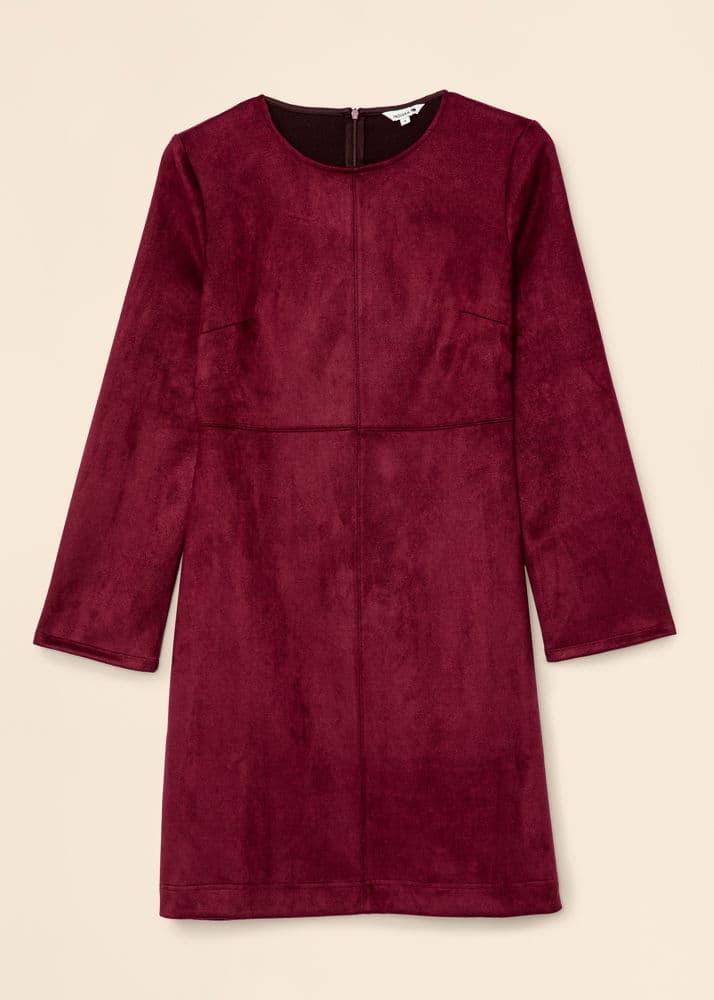 ALINA - Vinröd klänning i mockaimitation - Röd | Indiska.com