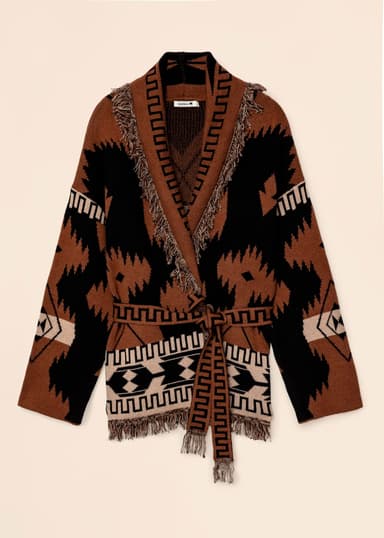 IKAT - Mönstrad cardigan med fransar - Brun | Indiska.com